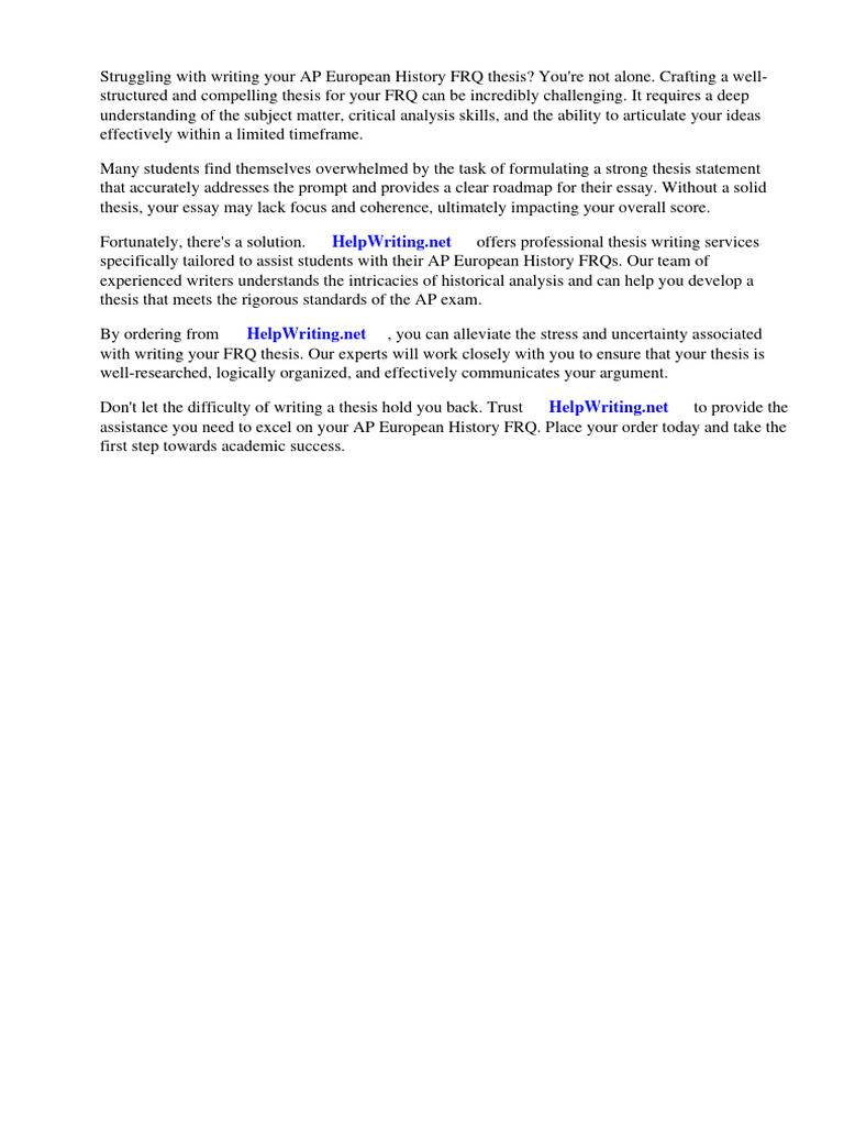 AP European History FRQ Thesis | PDF | Advanced Placement | Essays