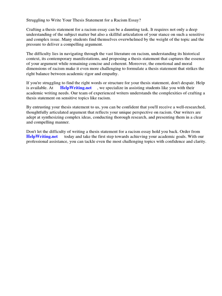Thesis Statement For Racism Essay | PDF | Racism | Discrimination ...
