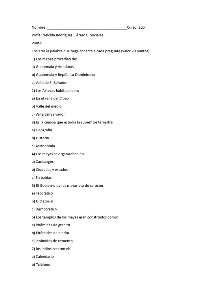 Exsamen 2 | PDF | Civilización maya | República Dominicana