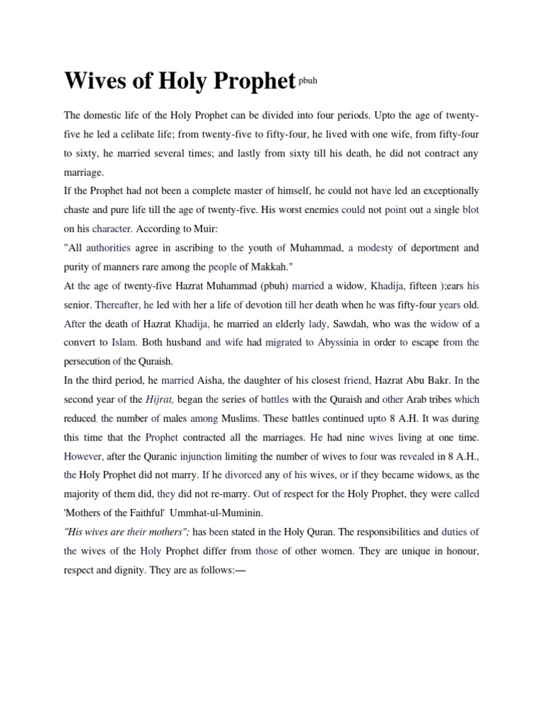 Wives of Holy Prophet: Hijrat | PDF | Muhammad | Hadith