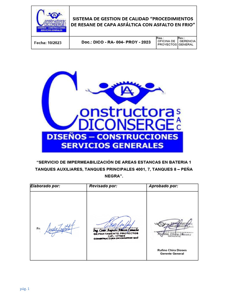 Procedimientos de Resane de Asfalto en Frío - Diconserge | PDF | Materiales