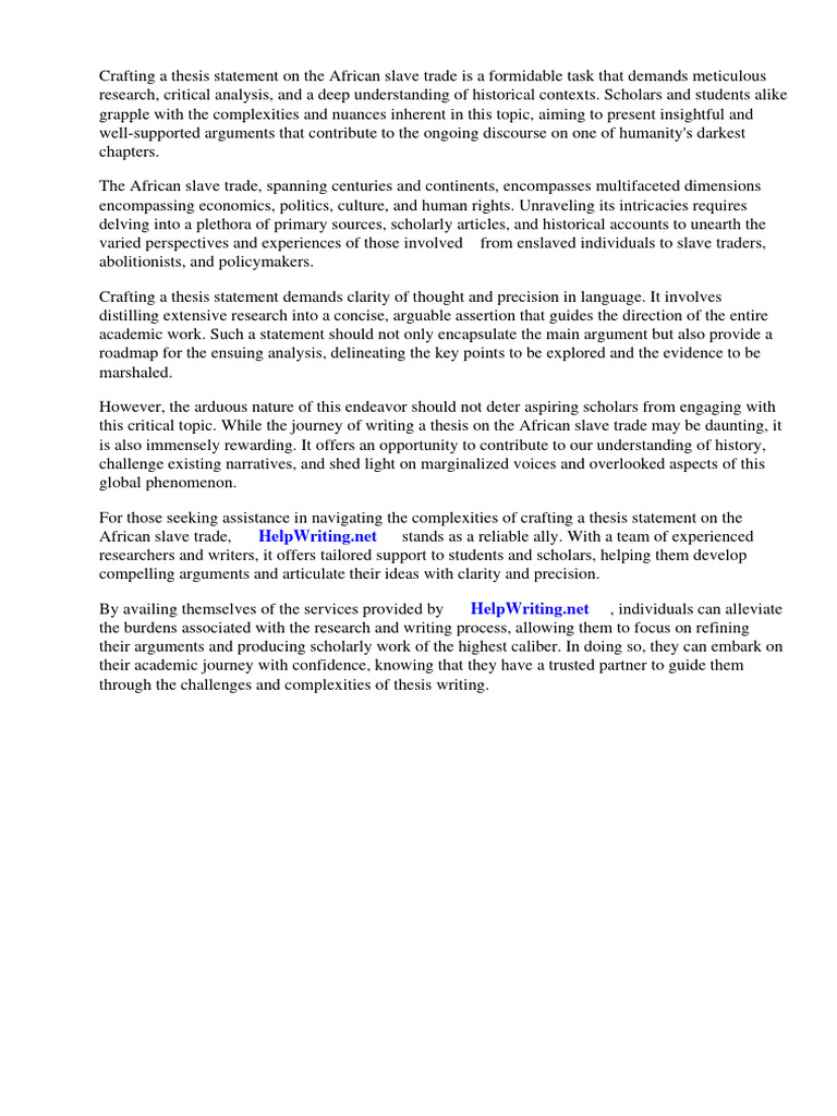 Thesis Statement African Slave Trade | PDF | Atlantic Slave Trade | Slavery