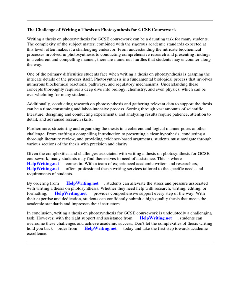 Photosynthesis Gcse Coursework | PDF | Photosynthesis | Chemistry