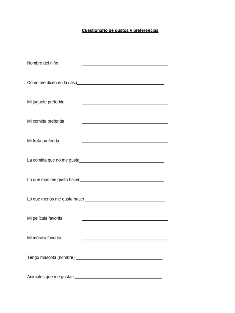 Cuestionario de Gustos y Preferencias | PDF