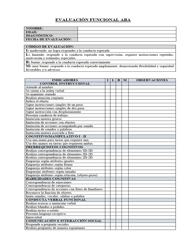 Evaluación Funcional ABA | Descargar gratis PDF | Comportamiento | Verbo