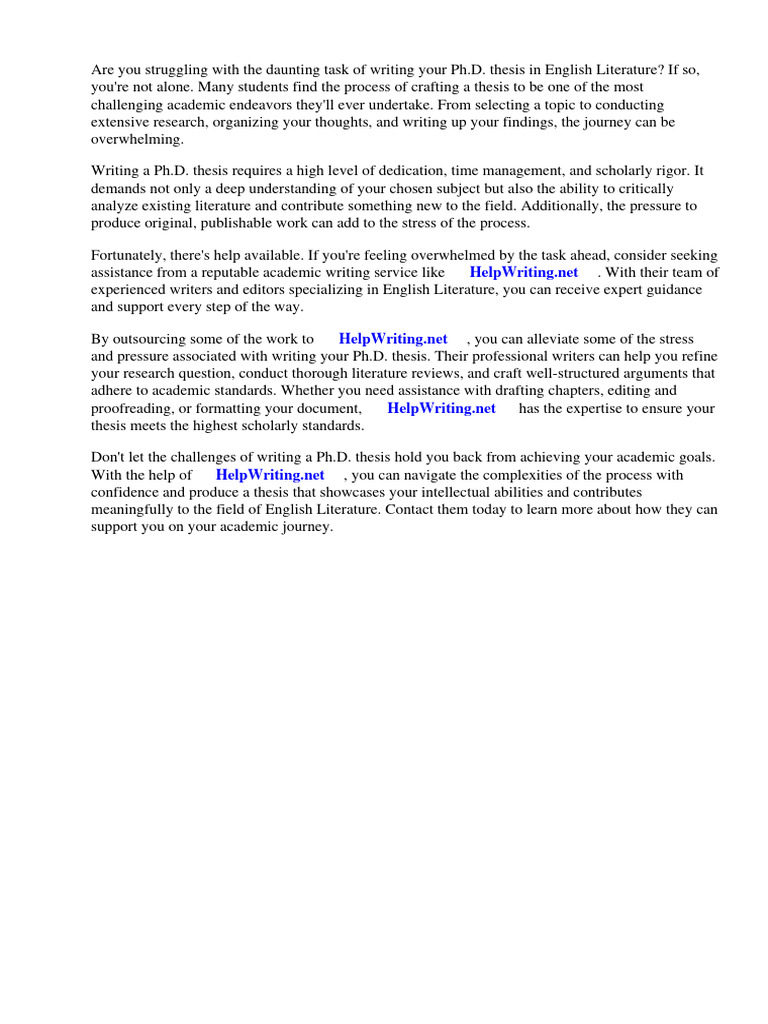 PHD Thesis Download in English Literature | PDF