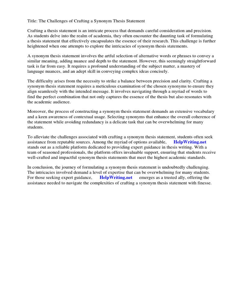 Synonym Thesis Statement | PDF | Essays | Thesis