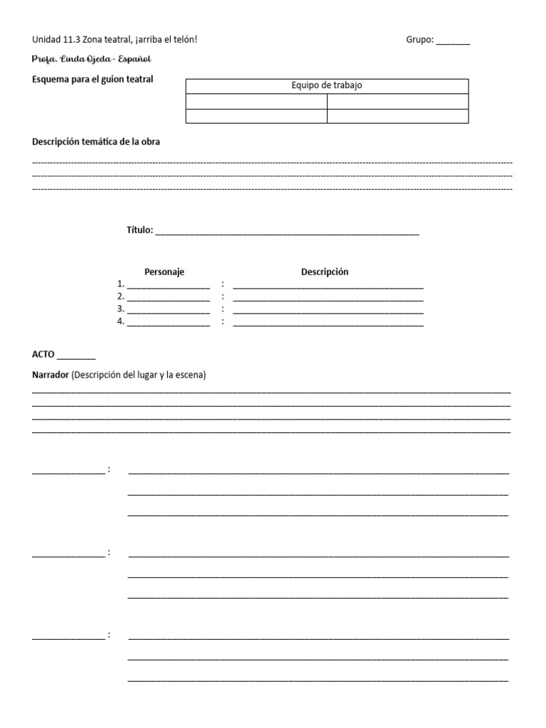 Esquema - Redactar un guion teatral | PDF