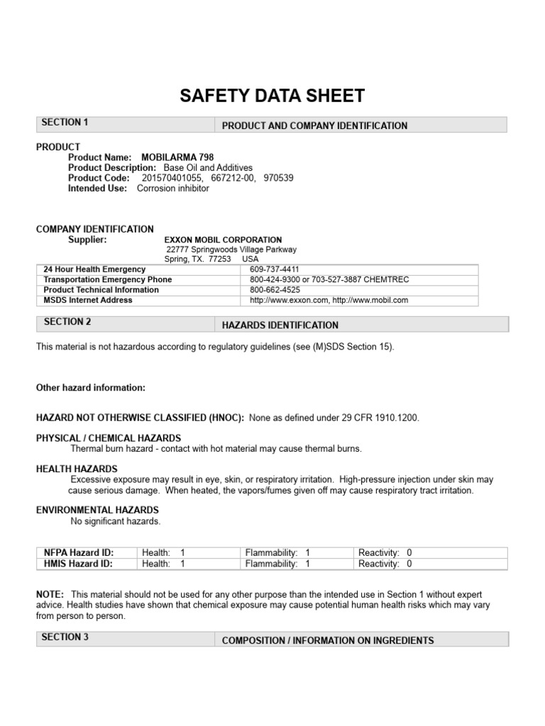 Mobilarma 798 Safety Data Sheet | PDF | Self-Improvement | Science ...