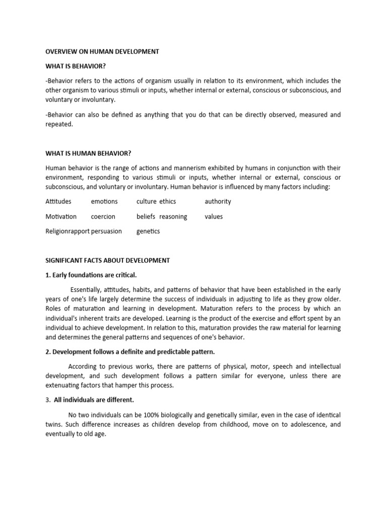 Overview On Human Development | PDF | Developmental Psychology ...