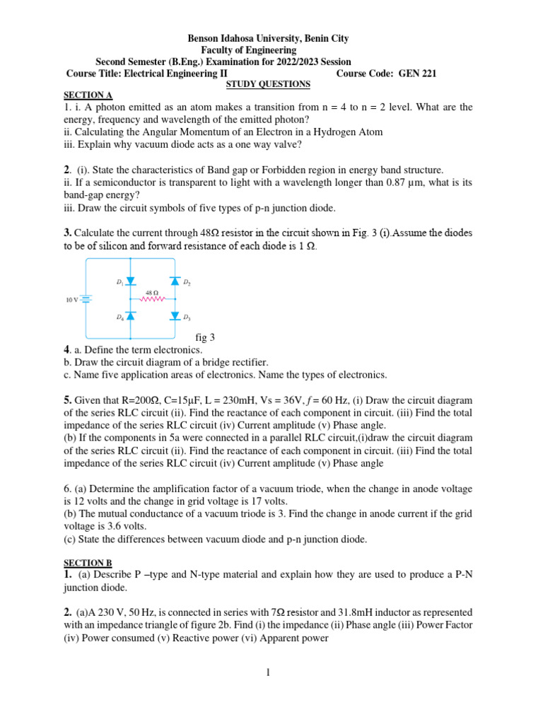 GEN 221 Tutorial May 2024 | PDF | Diode | Electrical Impedance