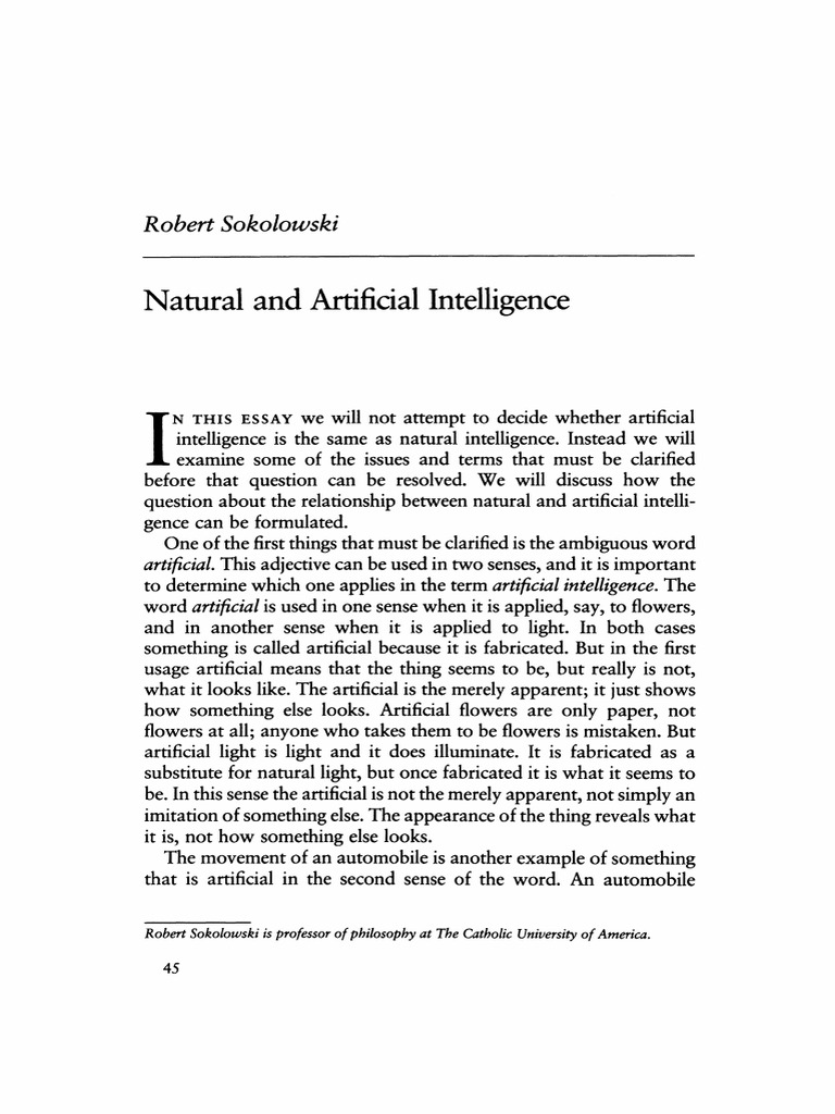 3 Robert Sokolowski - Natural and Artificial Intelligence | PDF | Deductive Reasoning | Thought