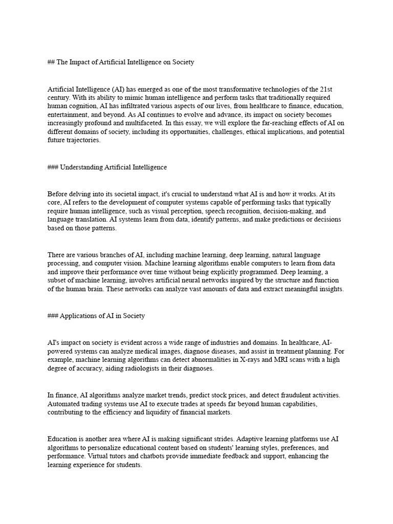 The Impact of Artificial Intelligence On Society | PDF | Artificial ...