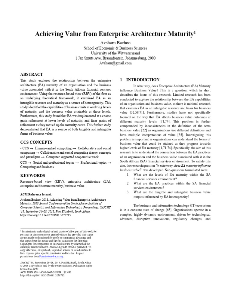 Achieving Value From Enterprise Architec | PDF | Business | Finance ...