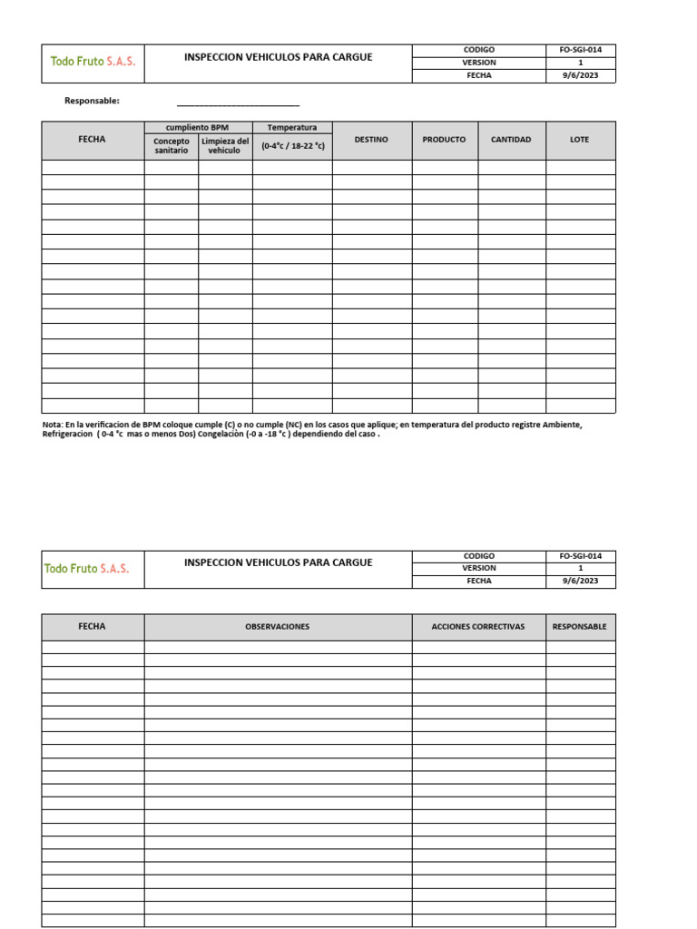 Fo-Sgi-014 Formato de Inspeccion de Vehiculos para Cargue | PDF | Tecnología