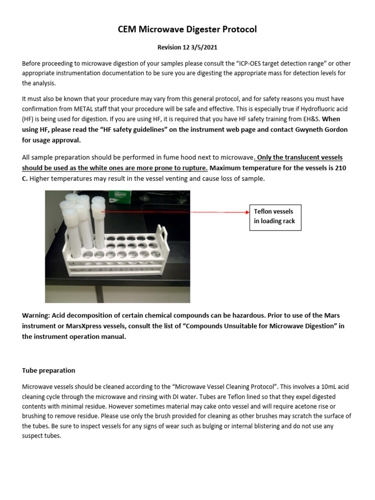 CEM Microwave Digester Protocol 2021 | PDF | User (Computing) | Physical Sciences