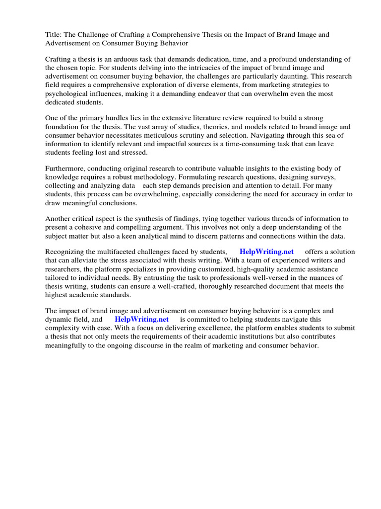 Thesis on Brand Image & Consumer Behavior | PDF | Brand | Marketing