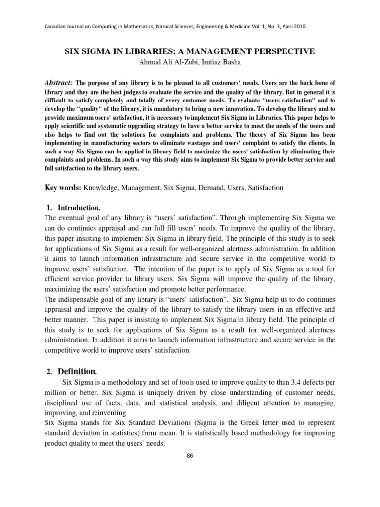 Six Sigma in Libraries A Management Pers | PDF | Six Sigma | Quality ...