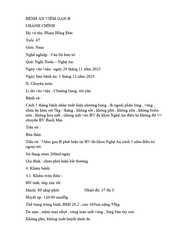 BỆNH ÁN VIÊM GAN B | PDF