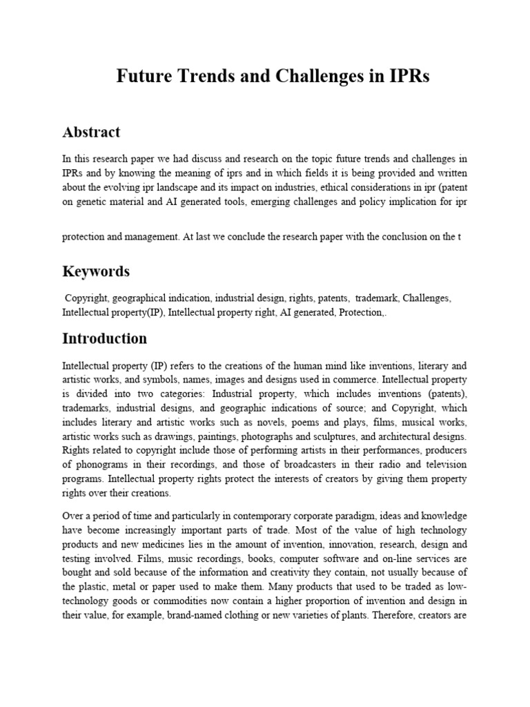 Ipr Research Paper | PDF | Intellectual Property | Patent