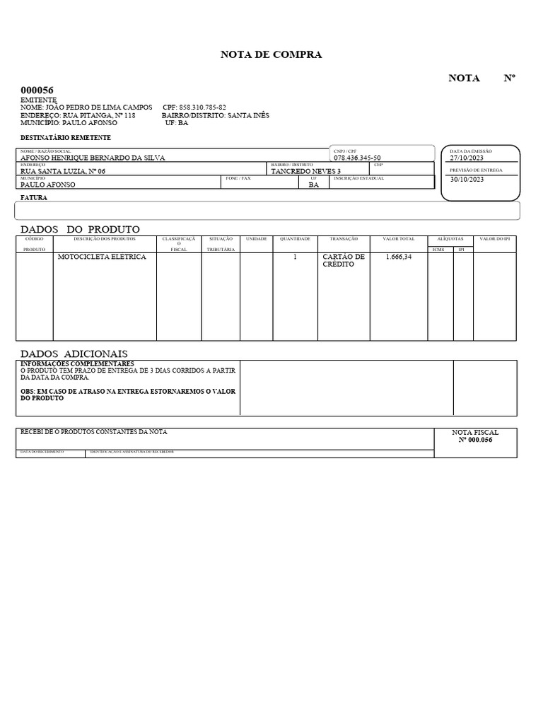 NOTA FISCAL Modelo 1 | Download grátis PDF | Recibo | Business