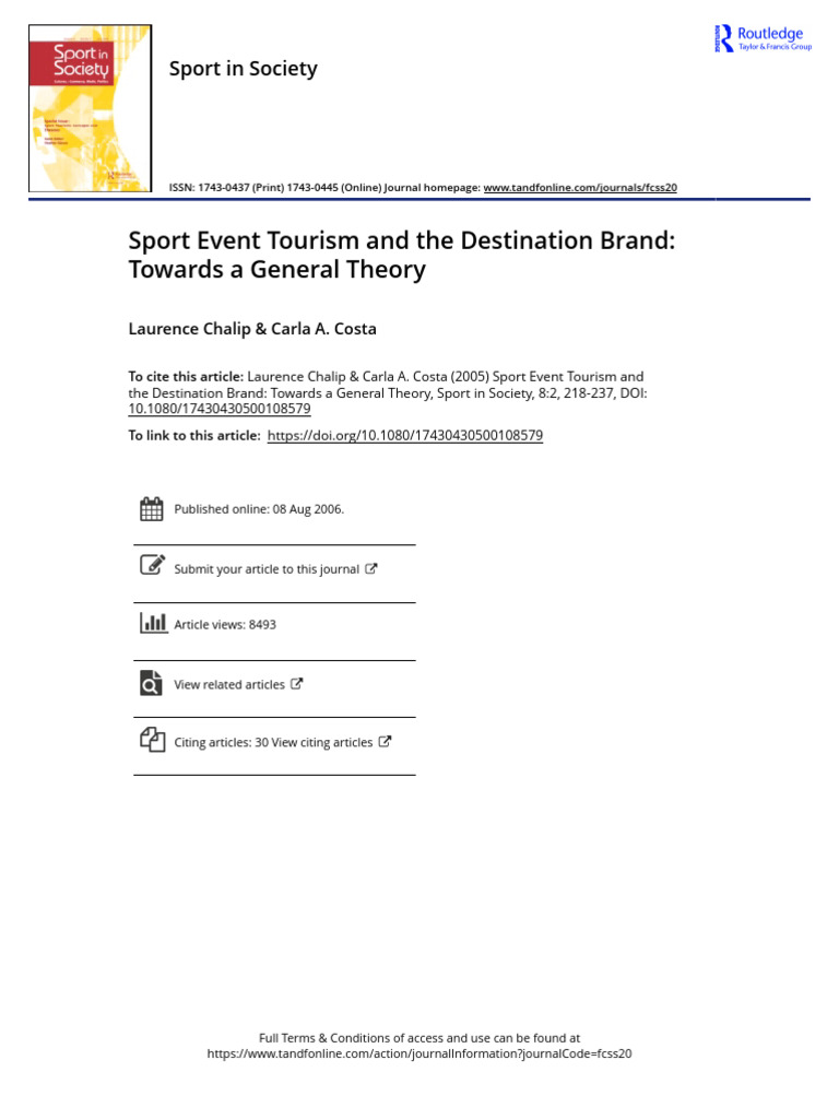 Sport Event Tourism and The Destination Brand Towards A General Theory ...