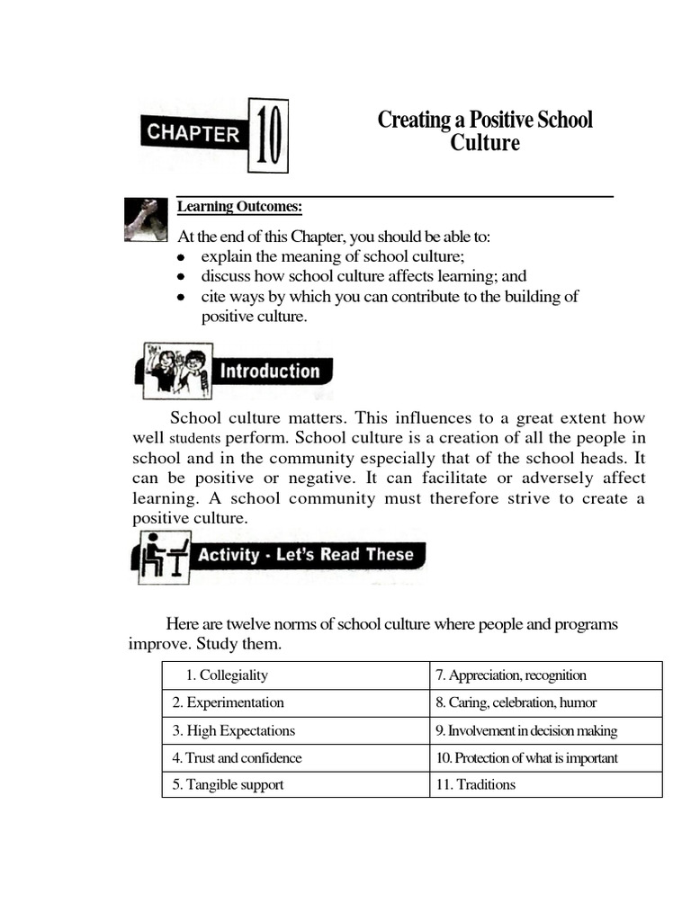 Chapter 10 Creating A Positive School Culture | PDF | Teachers | Traditions
