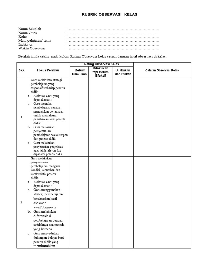 Instrumen Observasi Kelas Maret Intruksi Yang Adaptif | PDF | Karier & Perkembangan