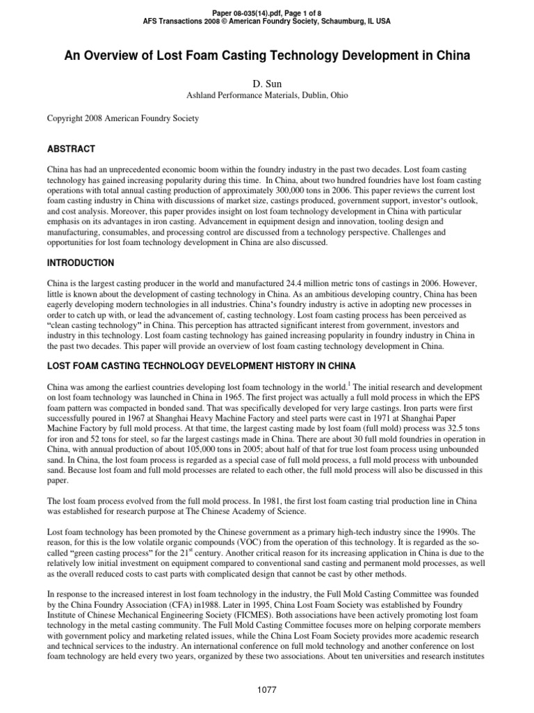 Lost Foam Casting In China Pdf Polystyrene Foundry