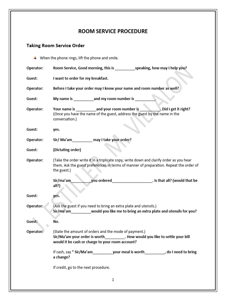 Restaurant Service Procedure | PDF | Waiting Staff | Hors D'oeuvre