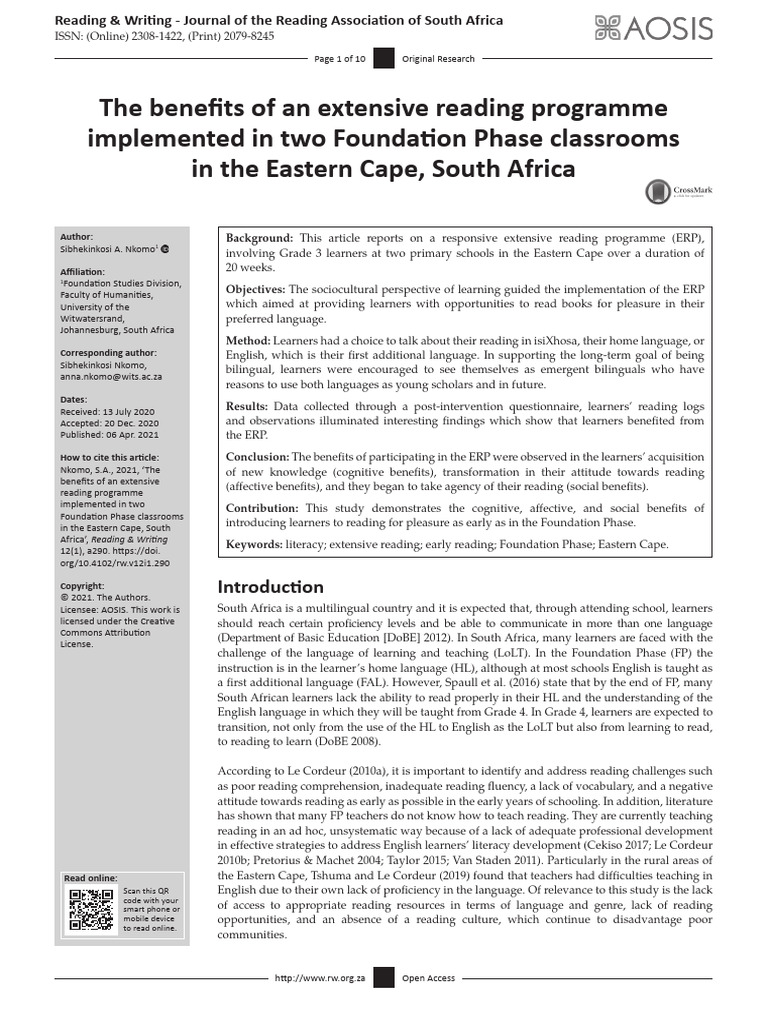 The Benefits of An Extensive Reading Programme Implemented in Two ...
