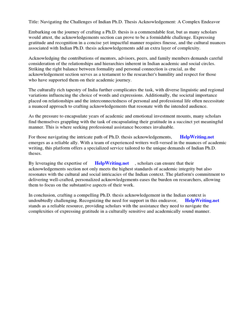 Indian PHD Thesis Acknowledgement | PDF | Thesis | Doctor Of Philosophy