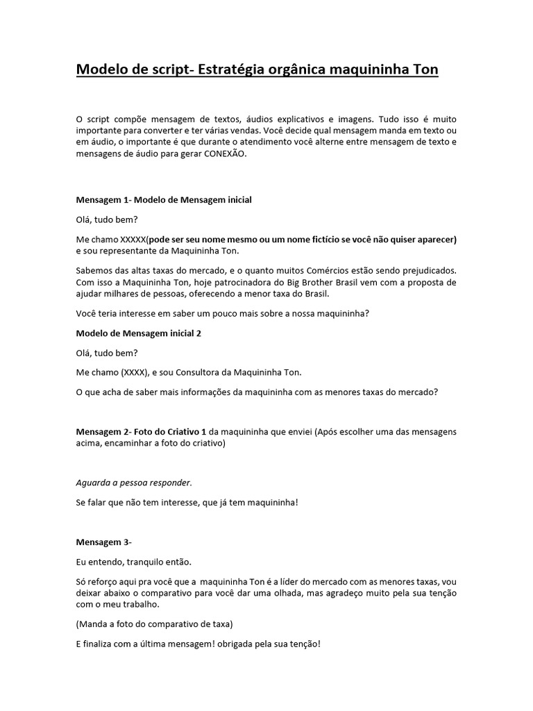 Modelo de Script - Estratégia Orgânica Maquininha Ton | Download grátis ...