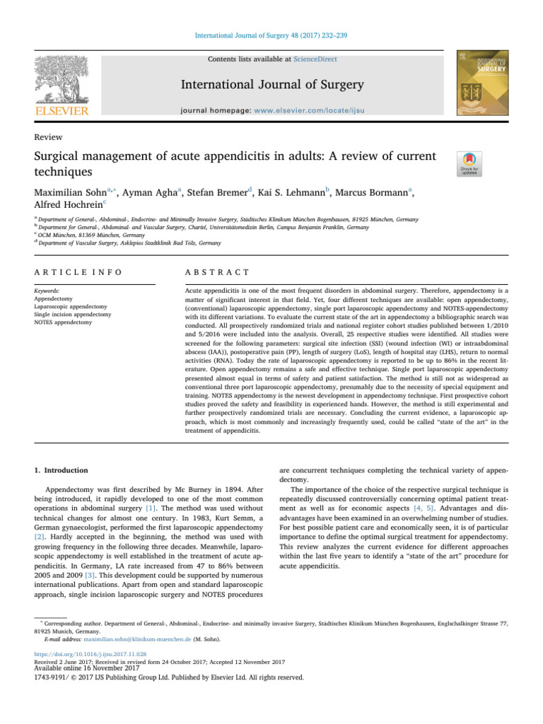 Surgical Techniques for Appendicitis | PDF | Surgery | Medical Specialties
