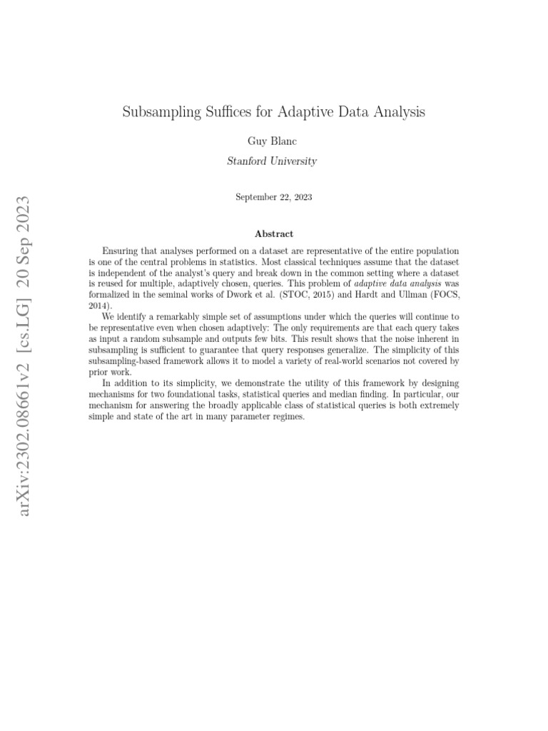 Subsampling Suffices For Adaptive Data Analysis | PDF | Data Analysis | Bias Of An Estimator