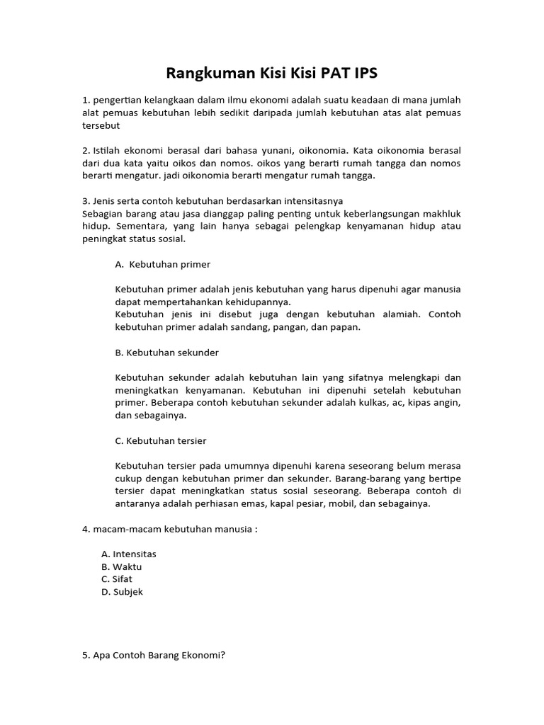 Rangkuman Kisi Kisi PAT IPS | PDF