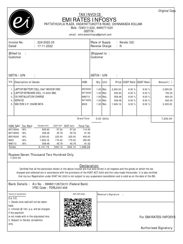 Dell Inspiron 15 Service Invoice 17-11-2022 | PDF | Invoice | Public ...