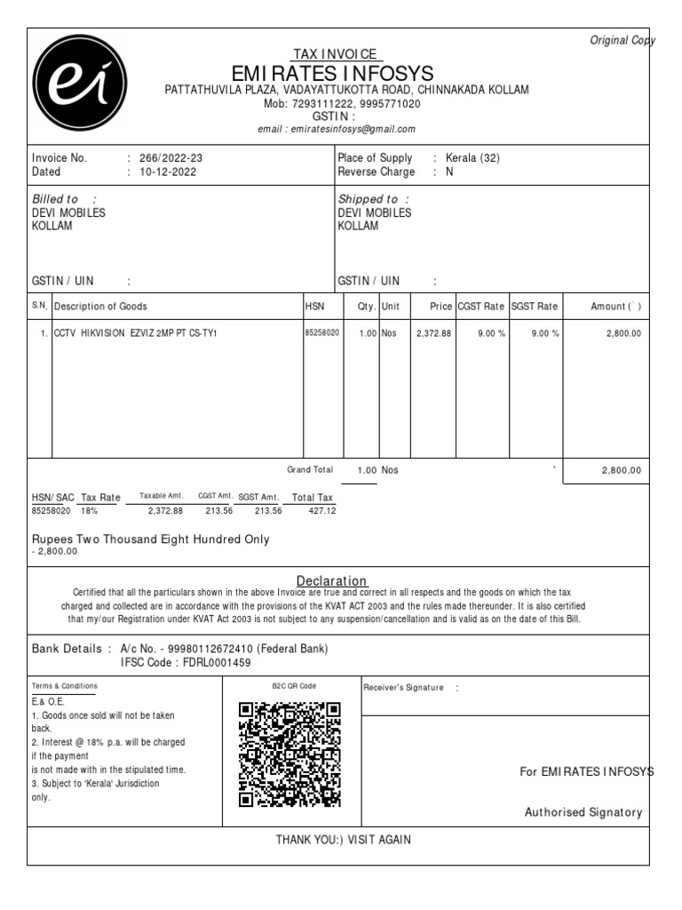 Emirates Infosys Tax Invoice 2022 | PDF | Invoice | Public Law