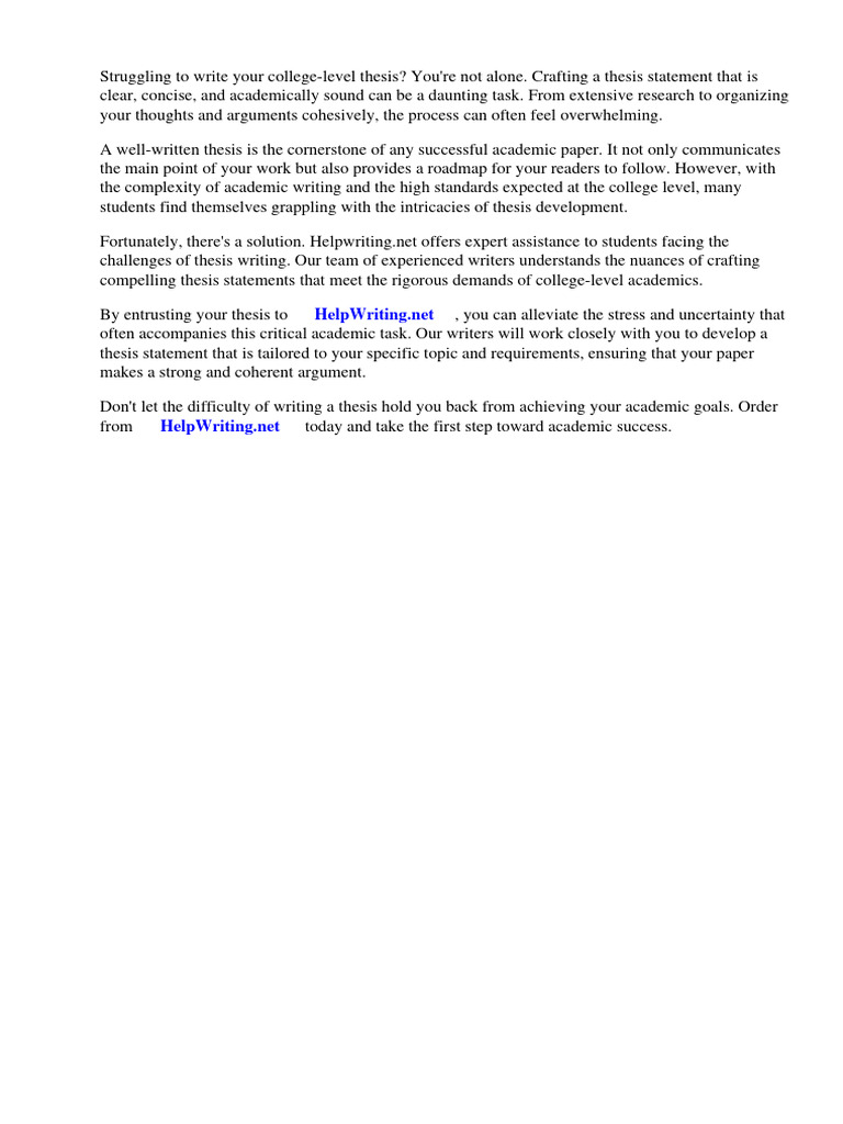 College Level Thesis Statement Examples | PDF | Essays | Thesis