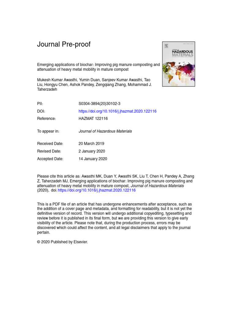 Emerging Applications of Biochar: Improving Pig Manure Composting and ...