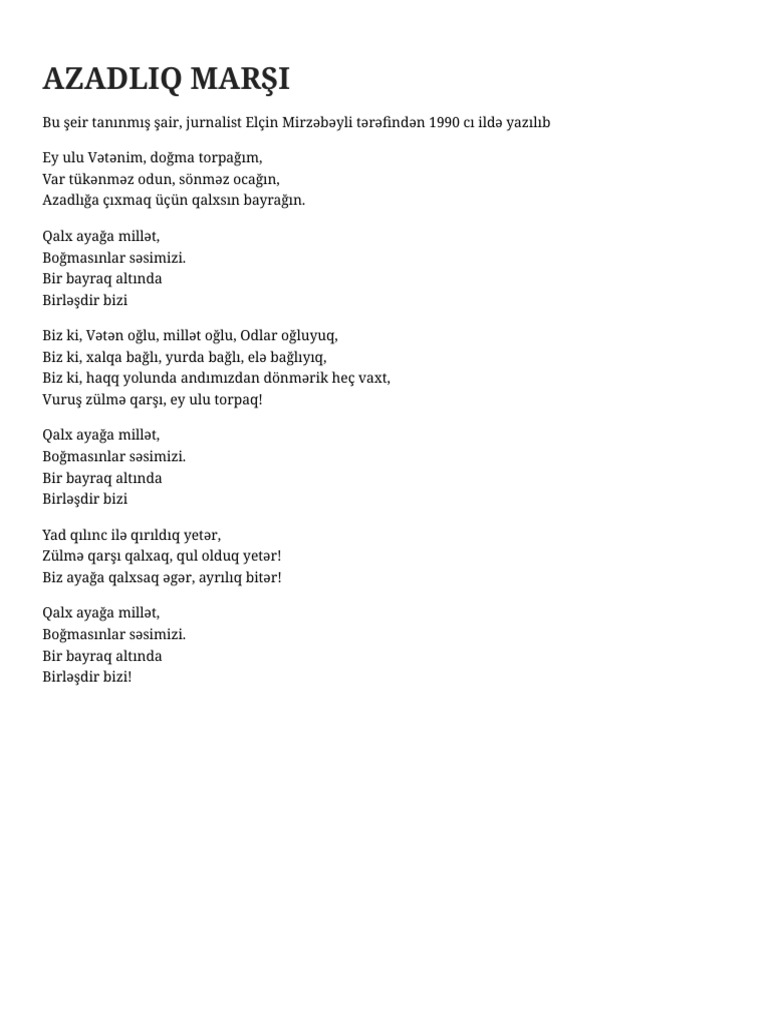 AZADLIQ MARŞI - OnN İnformasiya Agentliyi | PDF