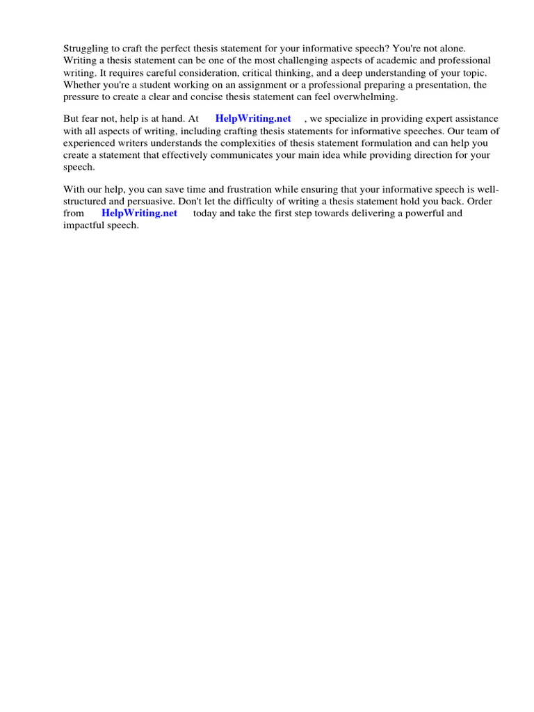 Examples of Thesis Statements For Informative Speeches | PDF | Essays ...
