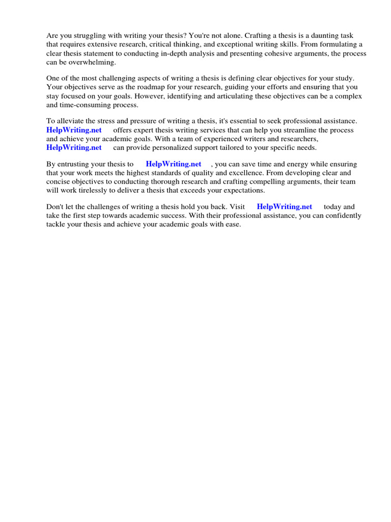 Sample Thesis Objectives of The Study | PDF | Methodology | Thesis