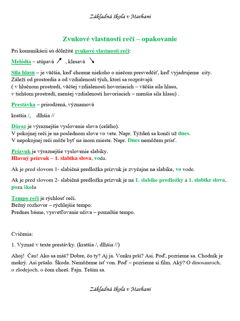 Zvukov Vlastnosti Re I - Opakovanie | PDF