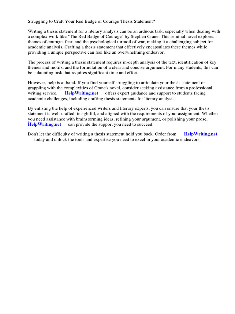 Red Badge of Courage Thesis Statement | PDF | The Red Badge Of Courage ...