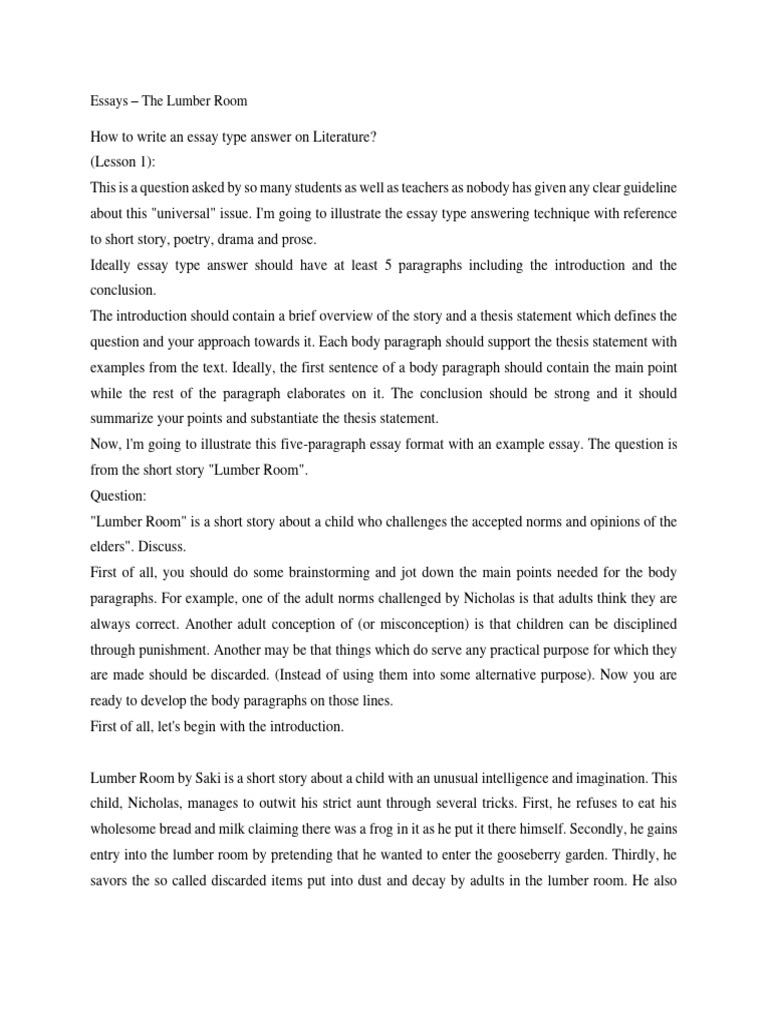 Essay Guide: The Lumber Room Analysis | PDF | Essays | Saki