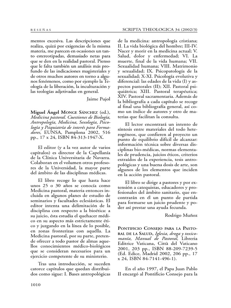 Miguel Angel MONGE SANCHEZ Ed Medicina Pastoral Cu | PDF | Medicina