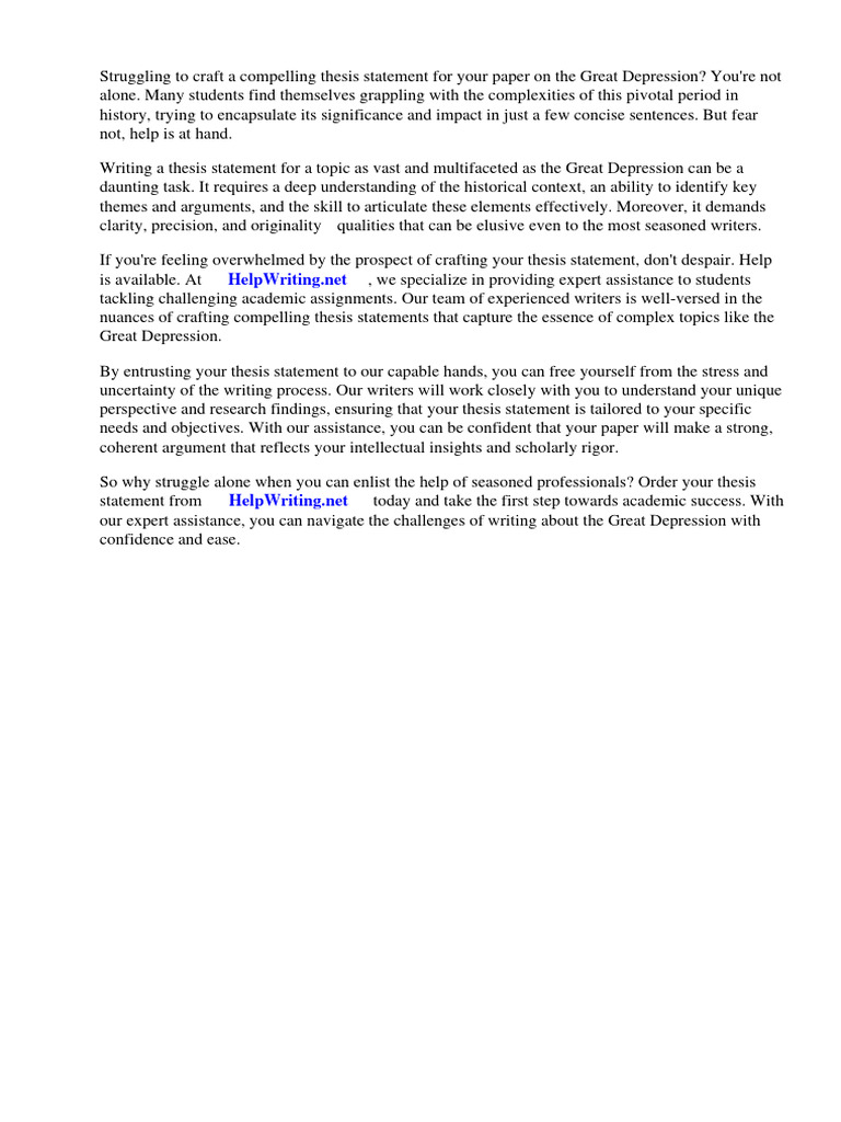 Thesis Statement Examples for the Great Depression | PDF | Great ...