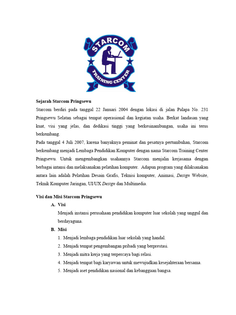 Sejarah Starcom Pringsewu | PDF | Karier & Perkembangan | Bisnis