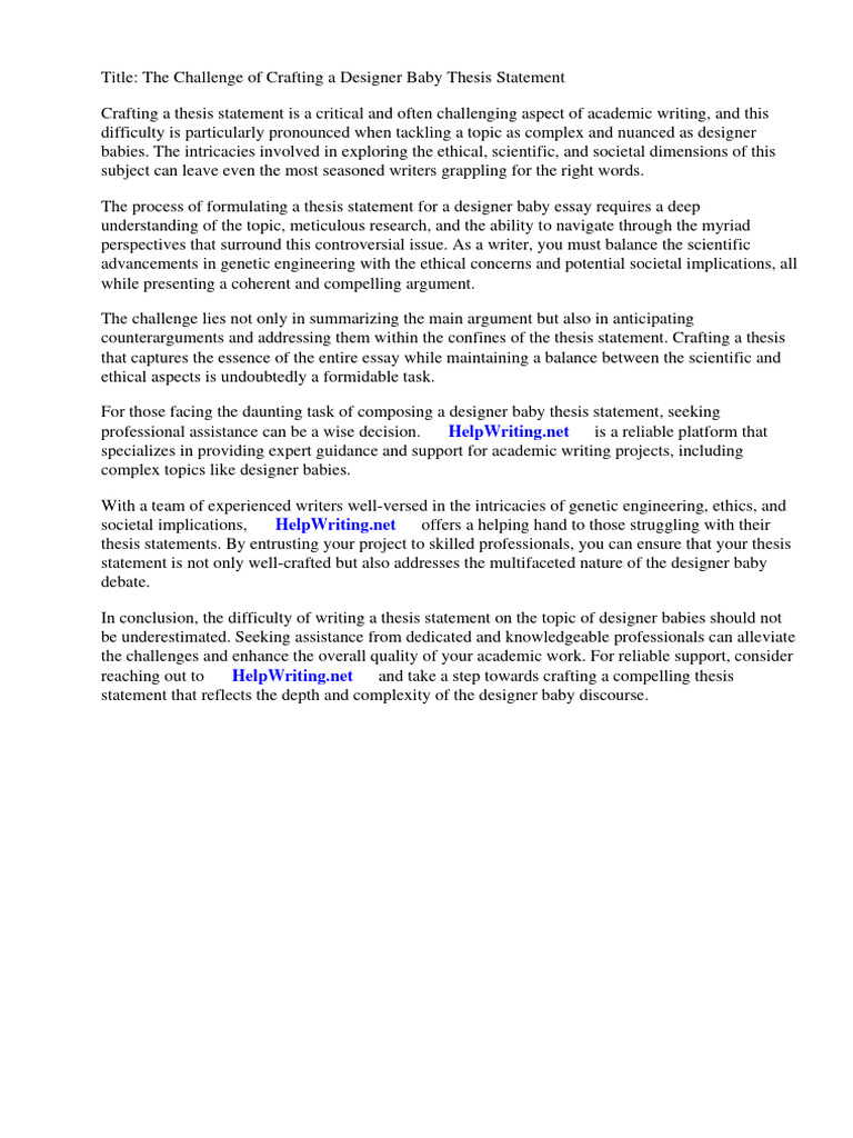 Designer Baby Thesis Statement | PDF | Designer Baby